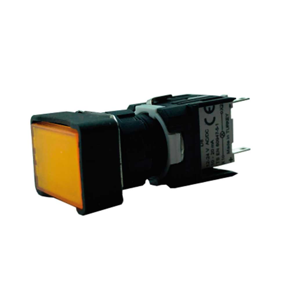 D080DDS — BOTON PULSADOR RECTANGULAR AMARILLO 16mm24VCA/CD, RASANTE MOMENTANEO, ILUMINADO CON ...